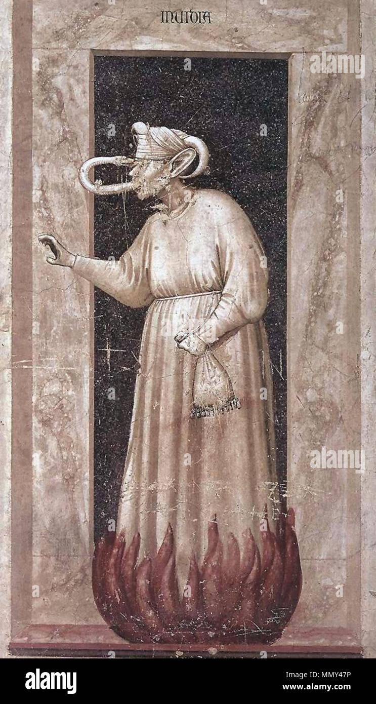 . Giotto: The Seven Vices - Envy (1306, Fresco, 120 x 55 cm, Cappella ...