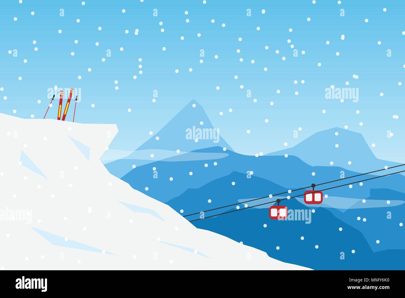 vector Minimalist style Snow Ski concept. Flat Minimal Landscape ...