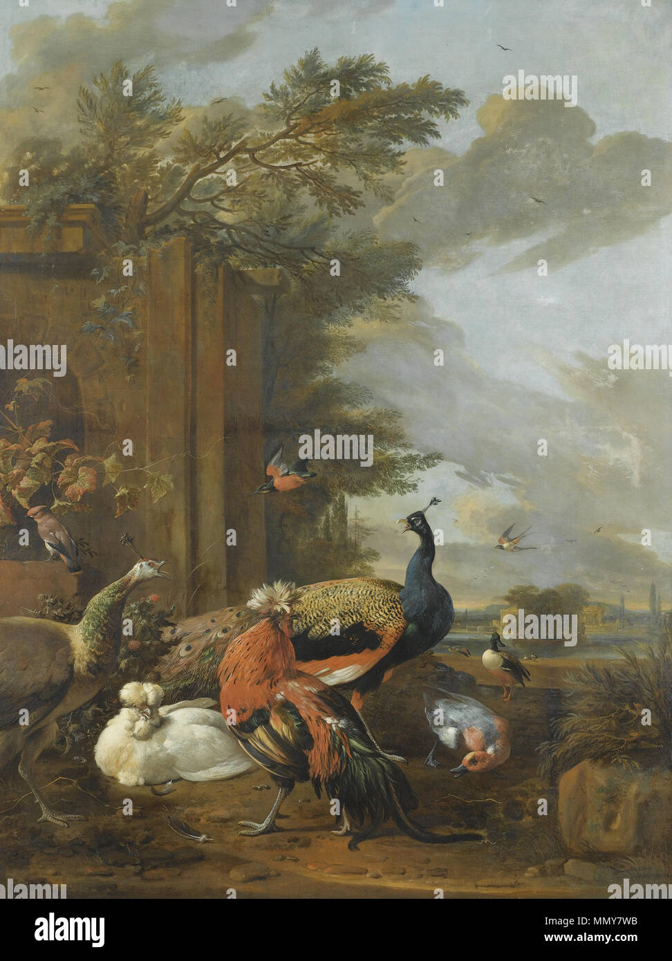 . English: A peacock, a peahen, a jay, a swallow, a kingfisher, a ...