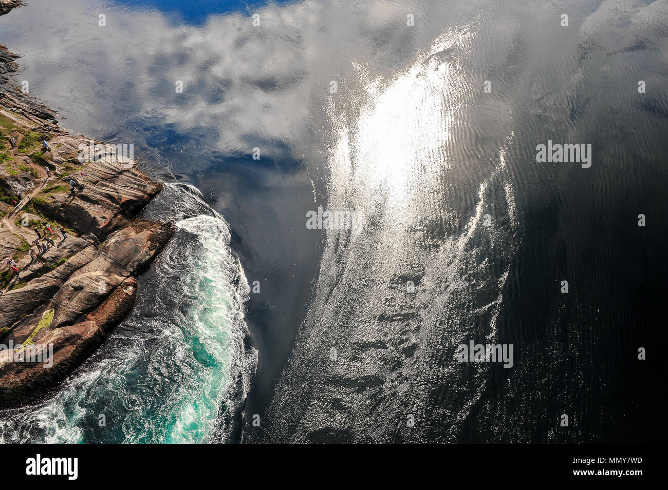 View to the swirling currents under the Saltstraumen bridge, Bodo ...