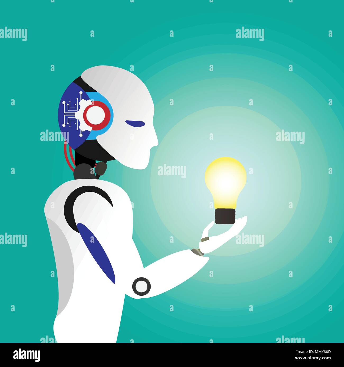 Minimalist stile Bulb light idea in robot hand . New idea, change ...