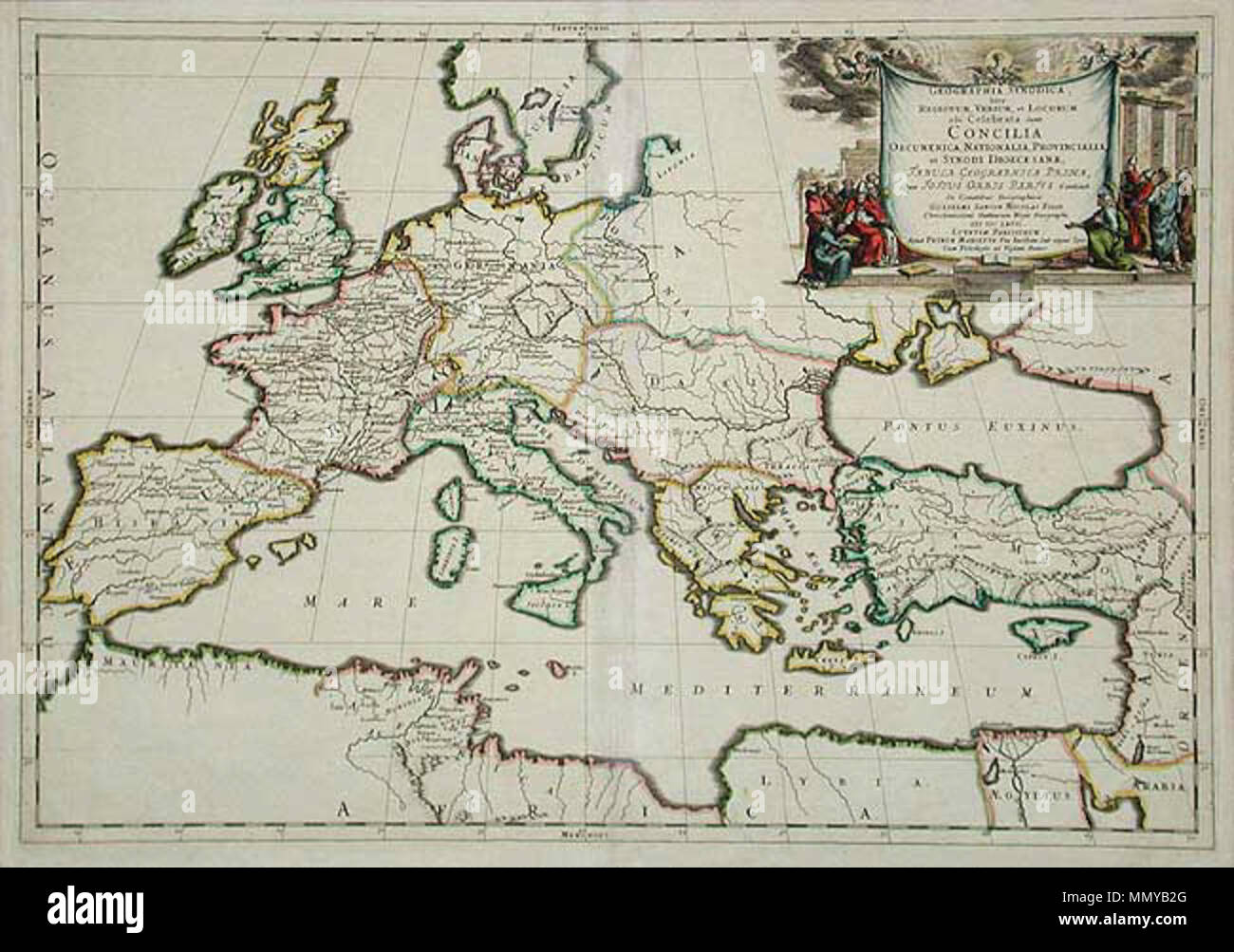 . English: Boldly engraved map covering all of Europe, the ...