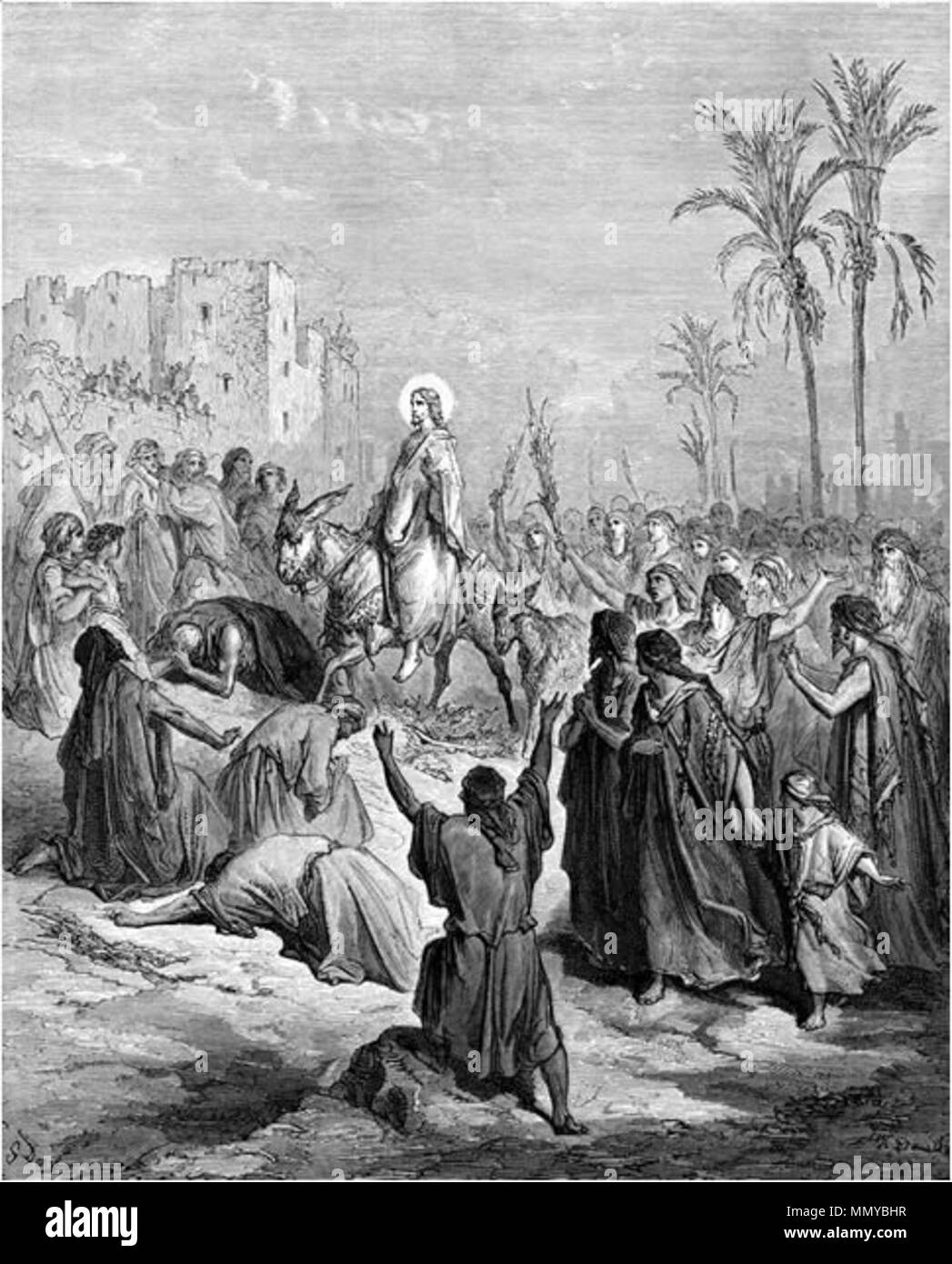 Jesus rides into jerusalem on donkey Black and White Stock Photos ...