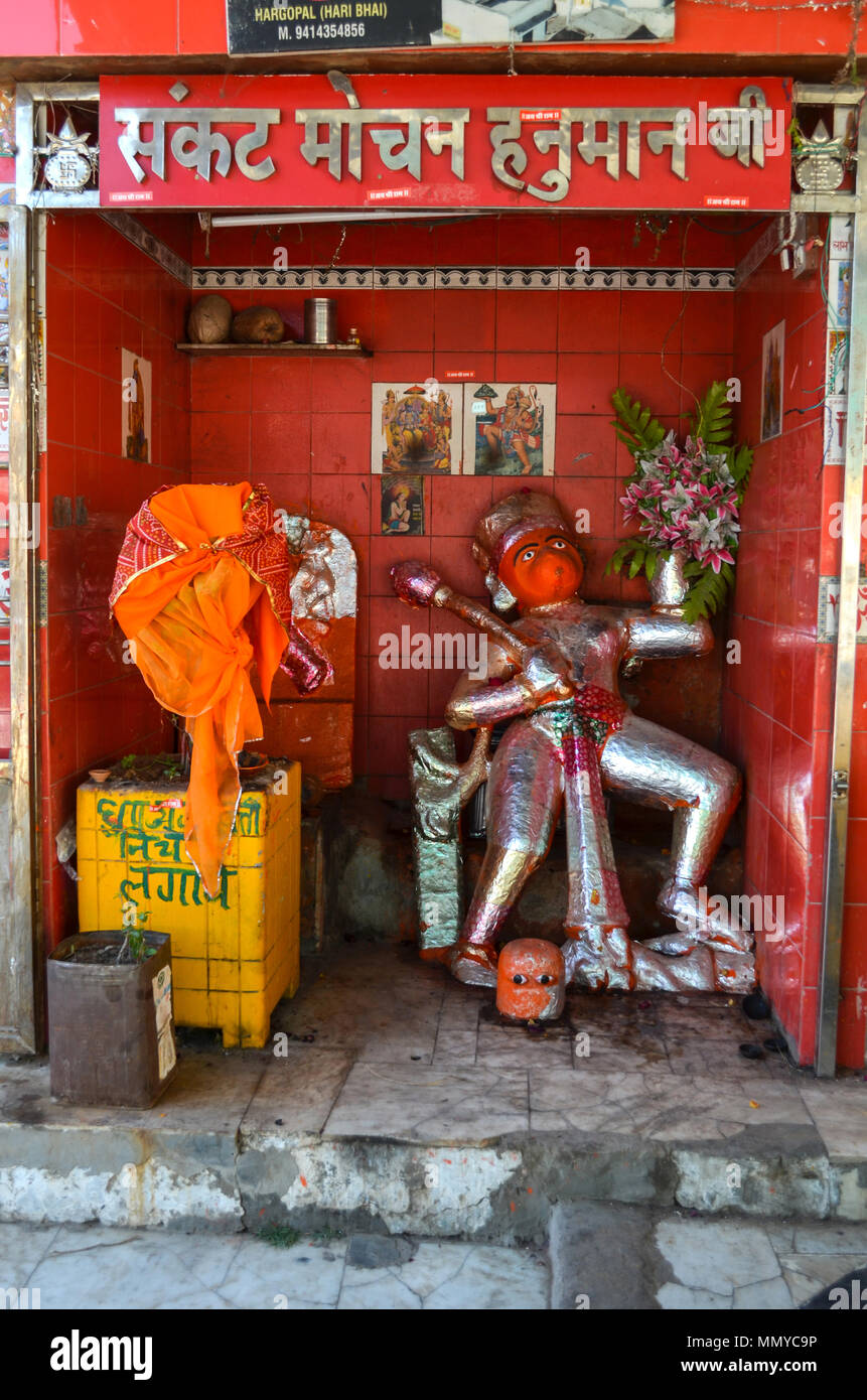 Pushkar, Rajasthan, India- January 16, 2018: A small temple of Hindu ...