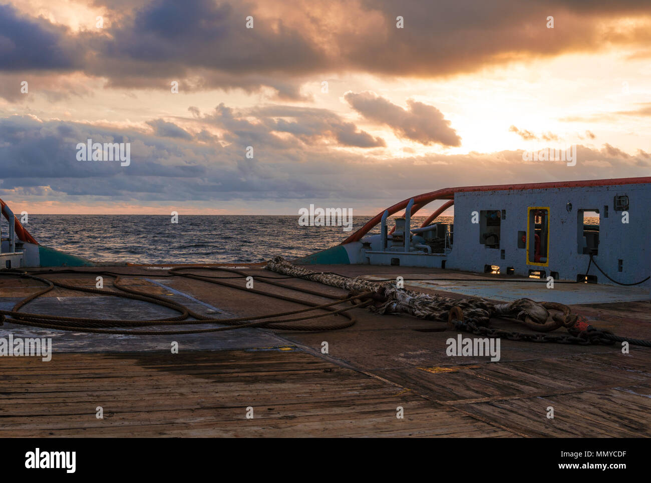 Anchor-handling Tug Supply AHTS vessel towing gear and line ready for ...