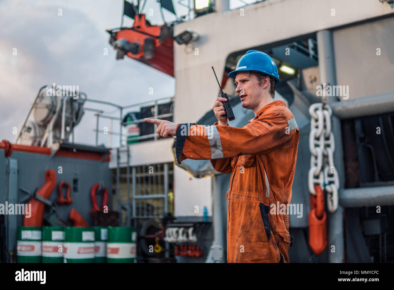 Marine Deck Officer or Chief mate on deck of offshore vessel or ship ...