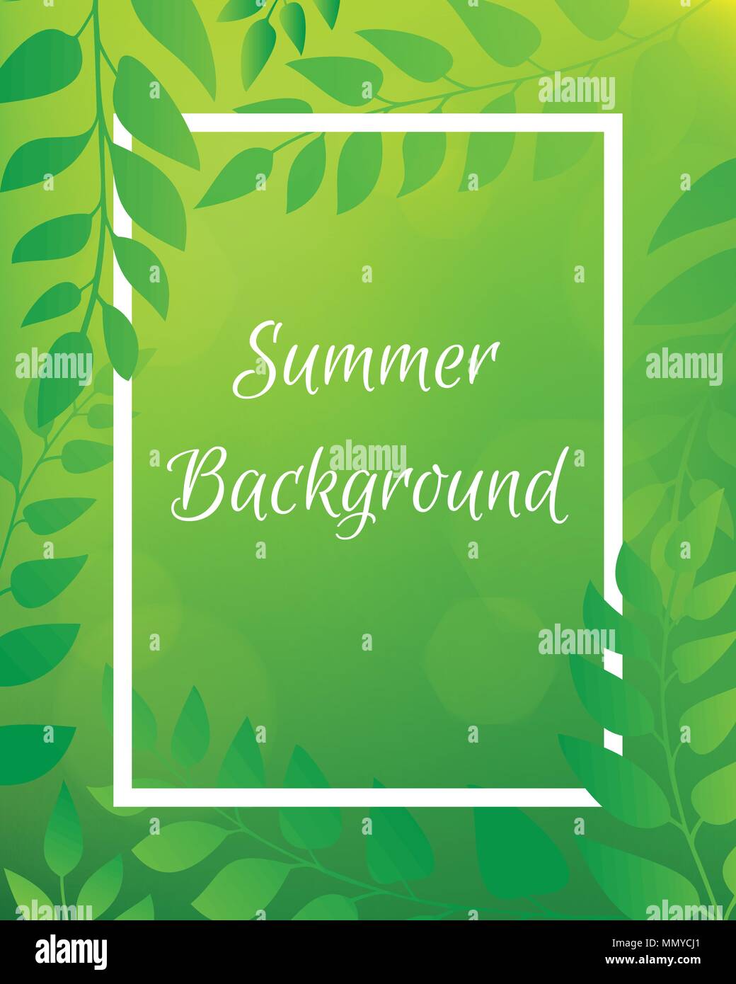 Nature gradient backdrop with foliage and rectangular frame. Green ...