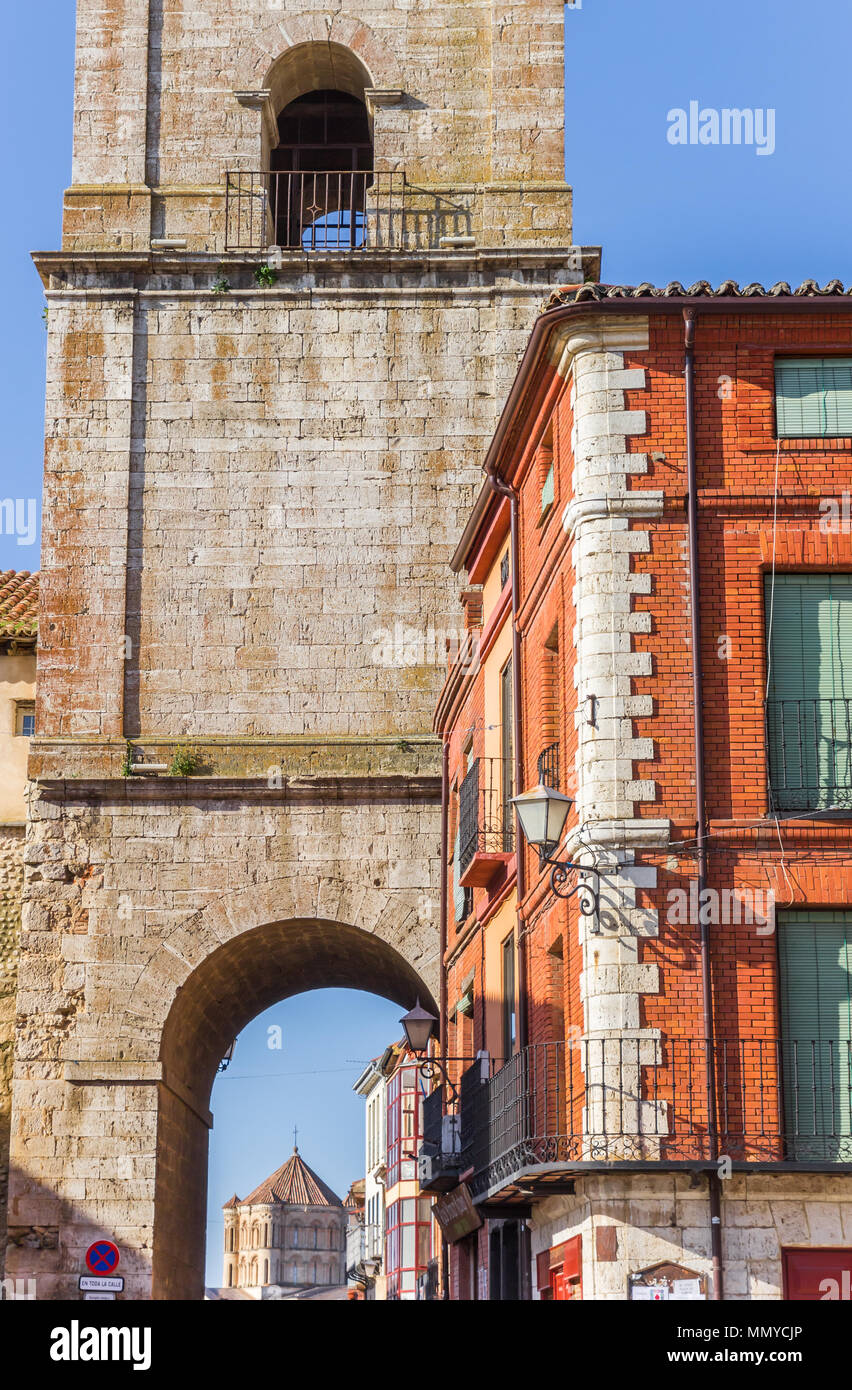 Colorful houses and city gate in the historic center of Toro, Spain ...