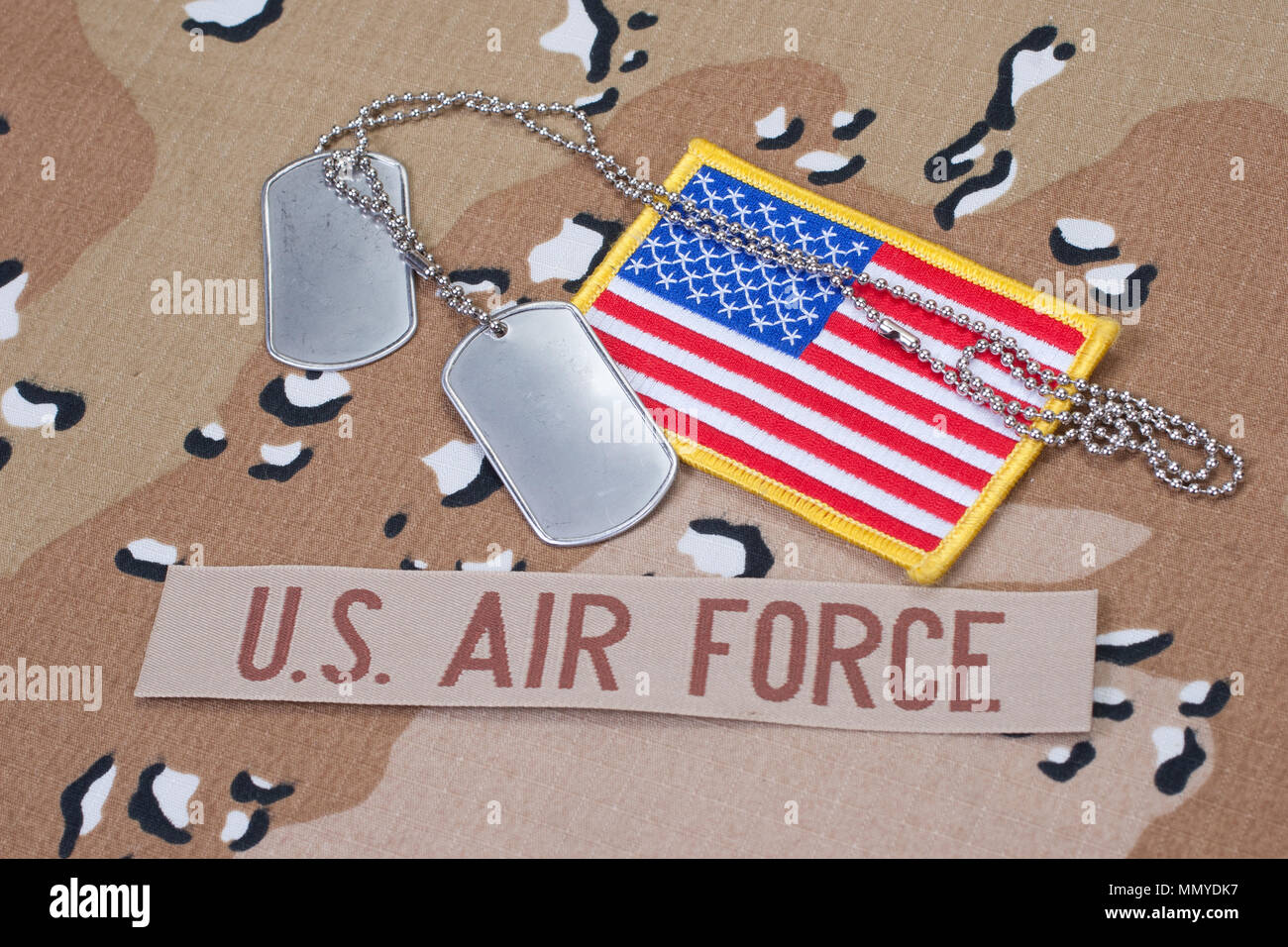 US AIR FORCE concept with dog tags on camouflage uniform Stock Photo ...