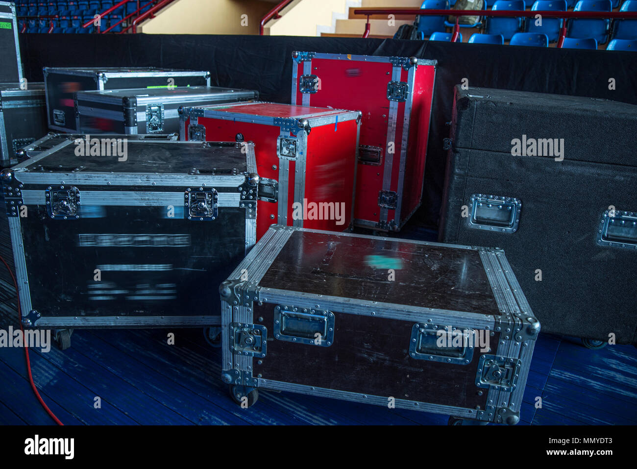 boxes for equipment. preparation for a concert Stock Photo - Alamy