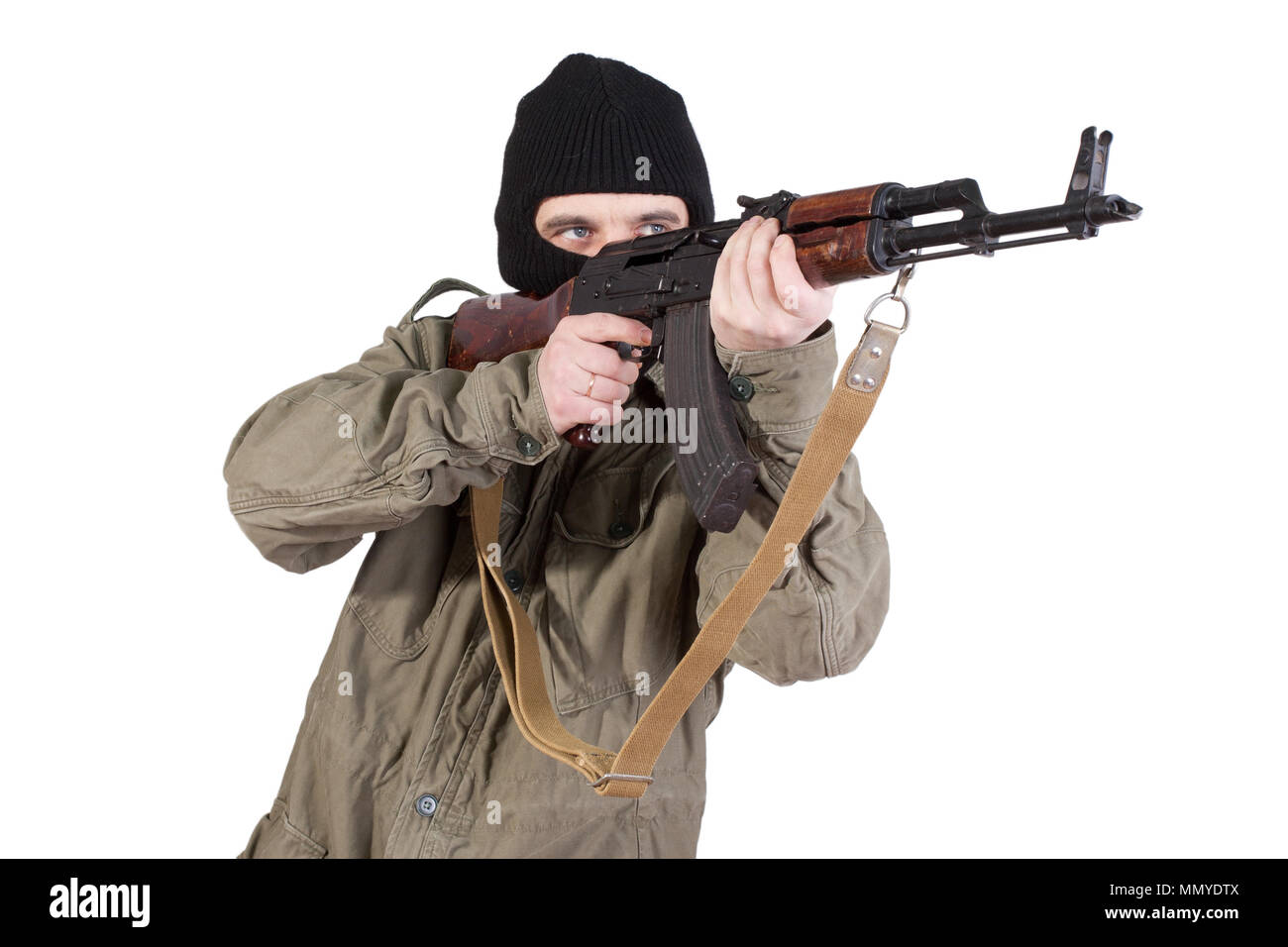 Robber with kalashnikov isolated Stock Photo - Alamy