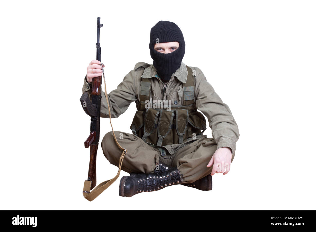 Robber with kalashnikov isolated Stock Photo - Alamy