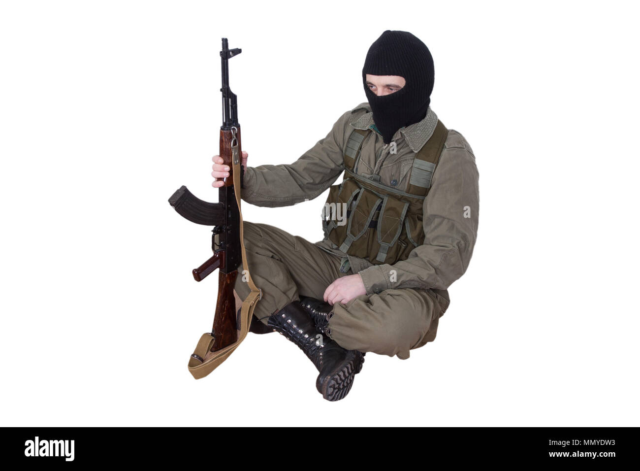Robber with kalashnikov isolated Stock Photo - Alamy