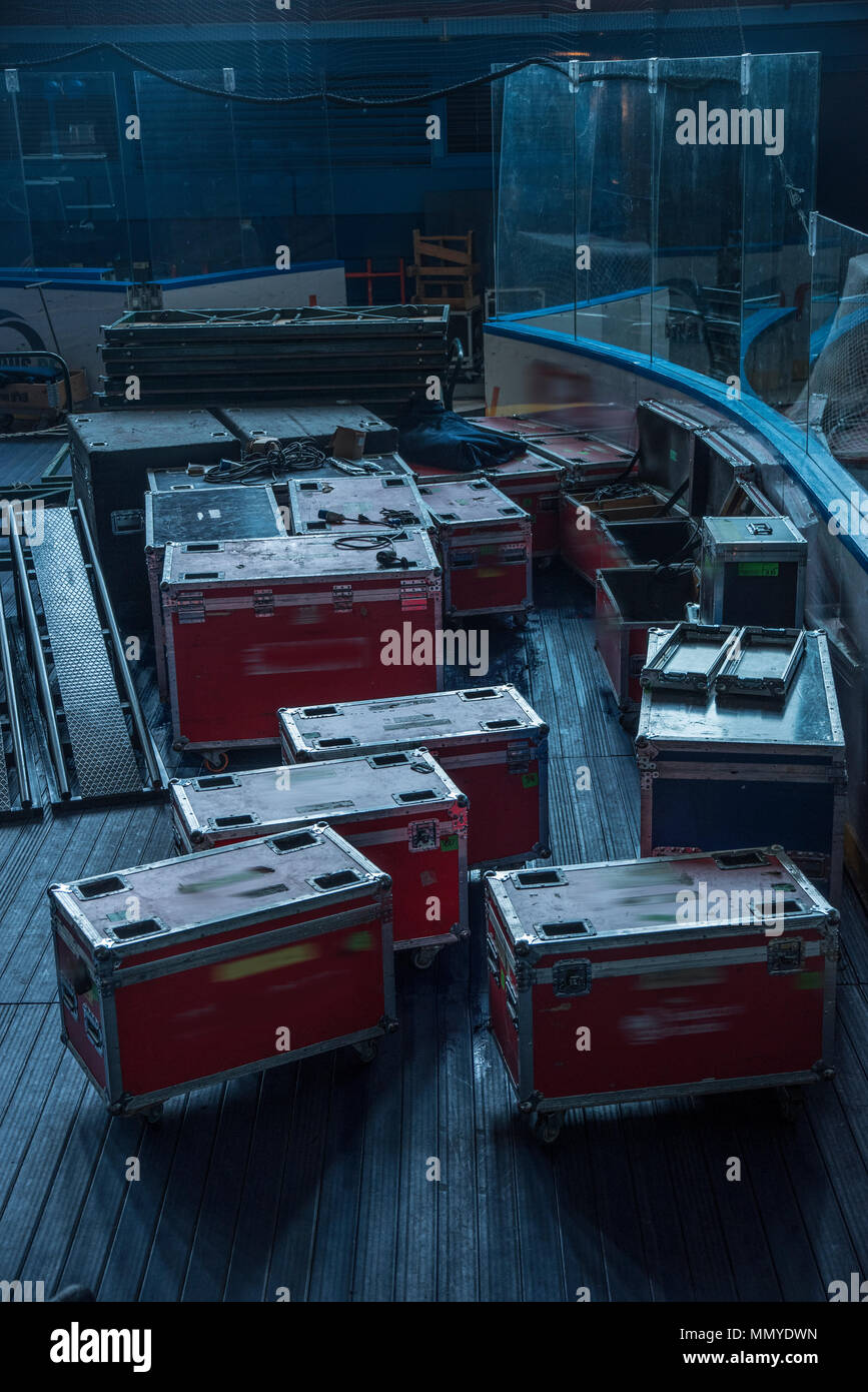 boxes for equipment. preparation for a concert Stock Photo - Alamy