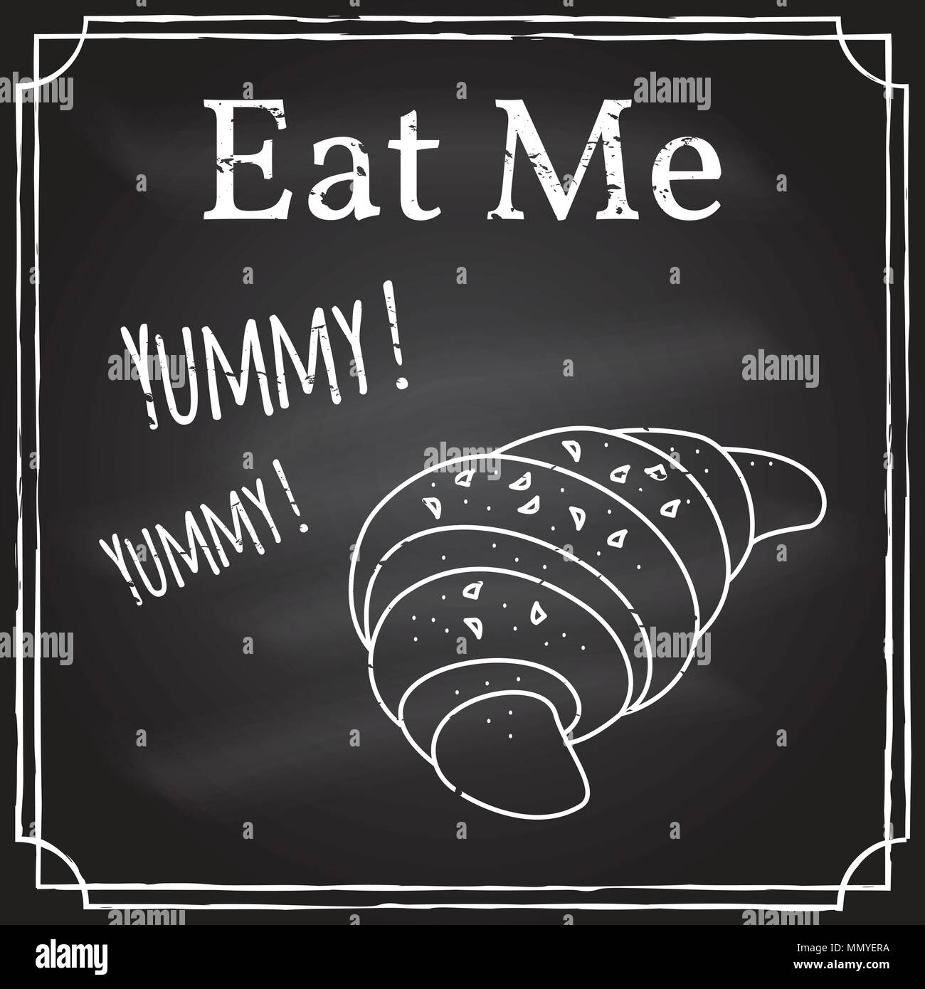 Eat me. Elements on the theme of the restaurant business. Chalk drawing ...