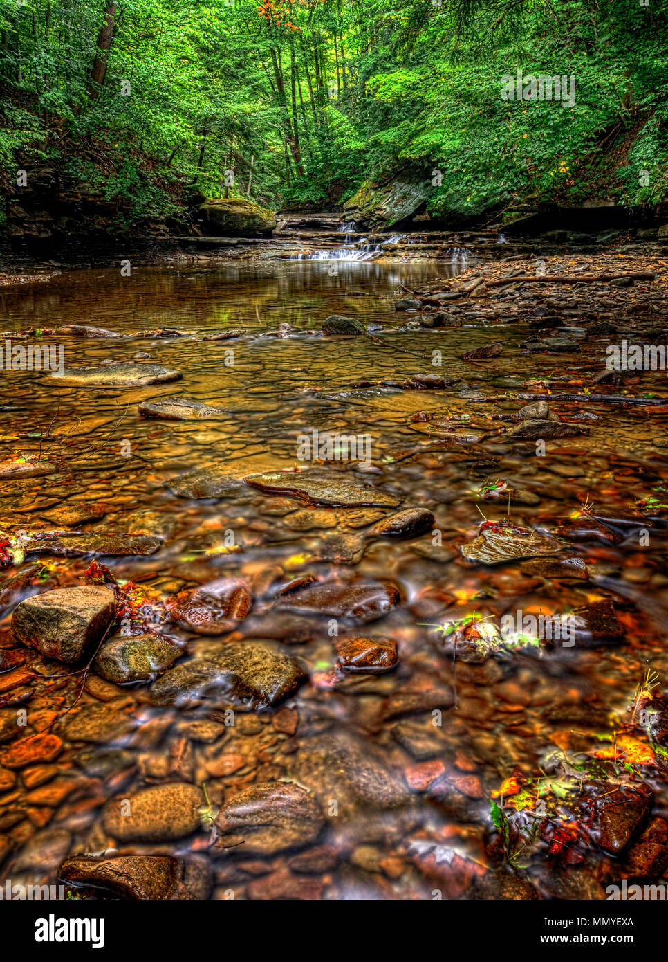 The colorful rocks in the clear water of Brandywine Creek in Cuyahoga ...