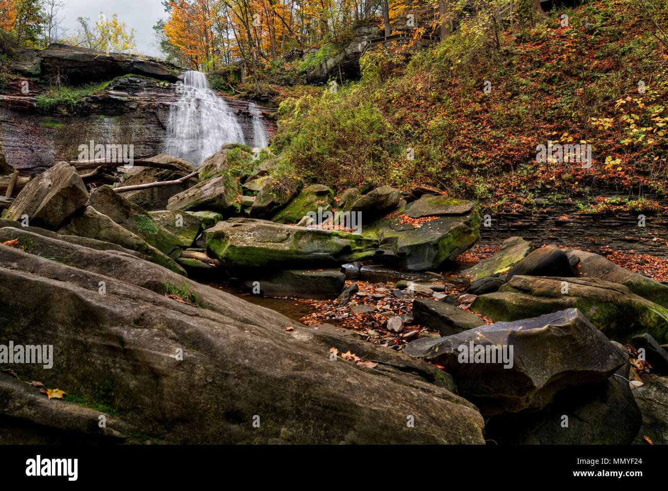 The majestic Brandywine Falls in Cuyahoga Valley National Park Ohio. A ...