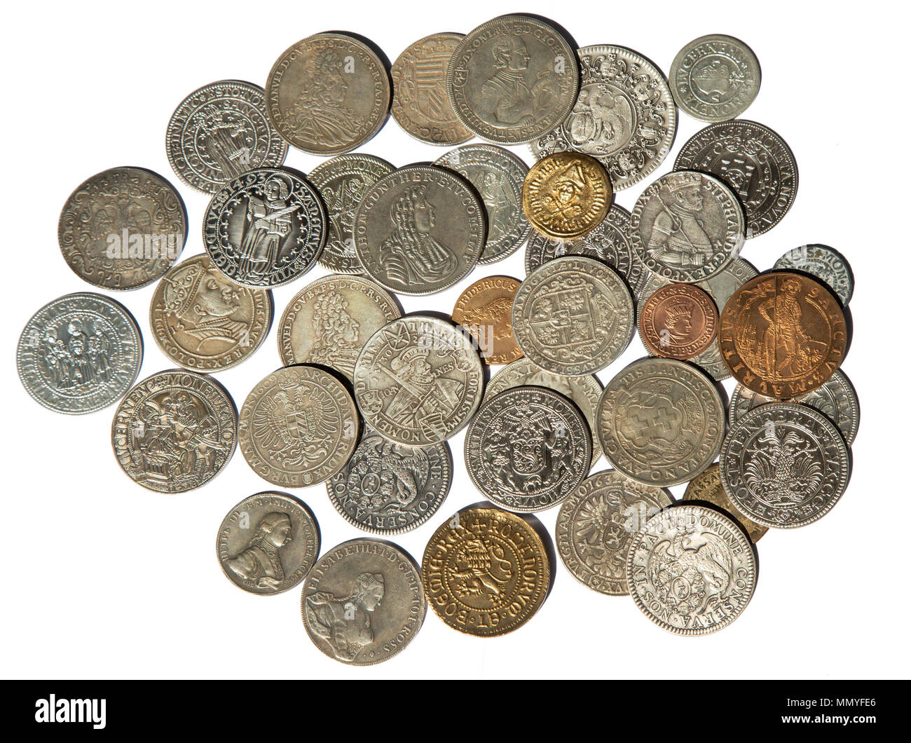 Collection of the medieval coins on the white background Stock Photo ...