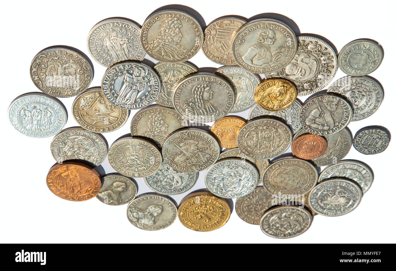 Collection of the medieval coins on the white background Stock Photo ...