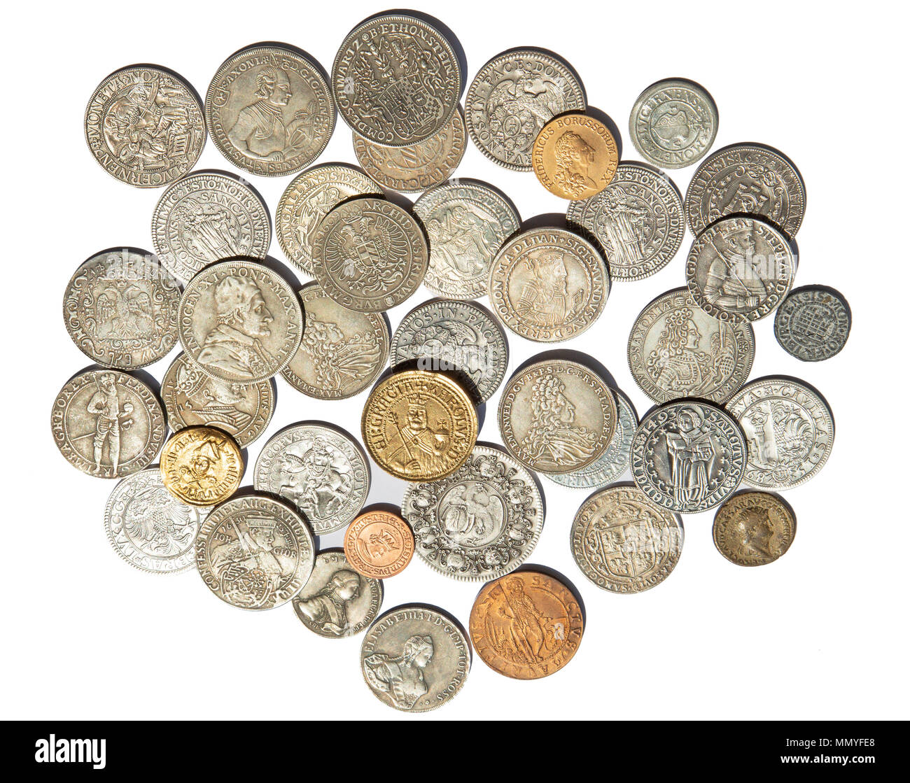 Collection of the medieval coins on the white background Stock Photo ...