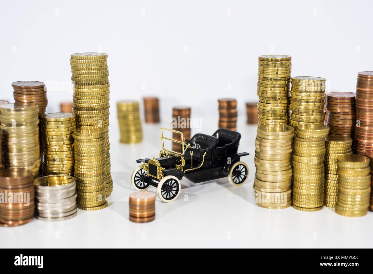 Abstract photo of car price rising. Car model isolated on white ...