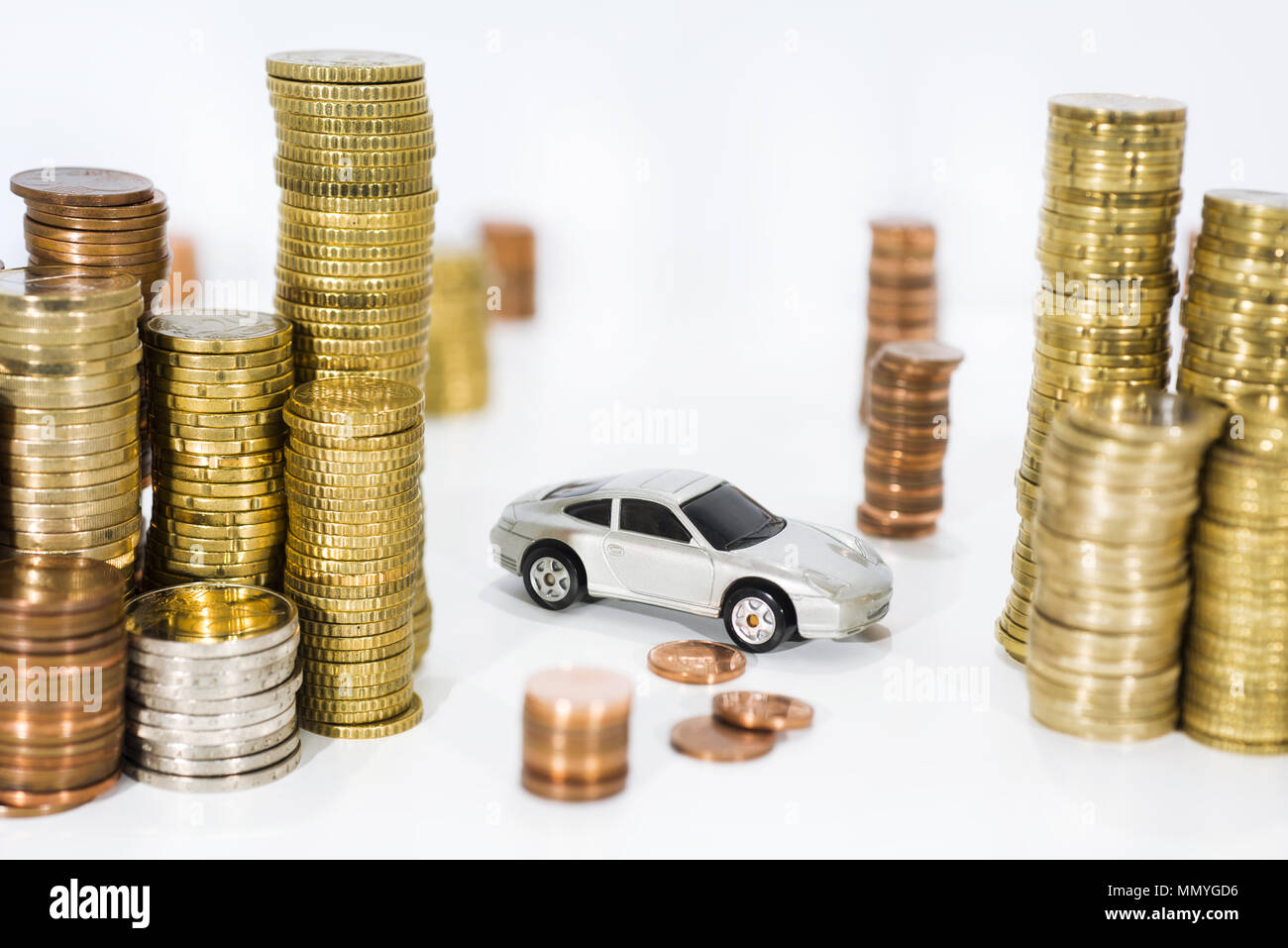 Abstract photo of car price rising. Car model isolated on white ...