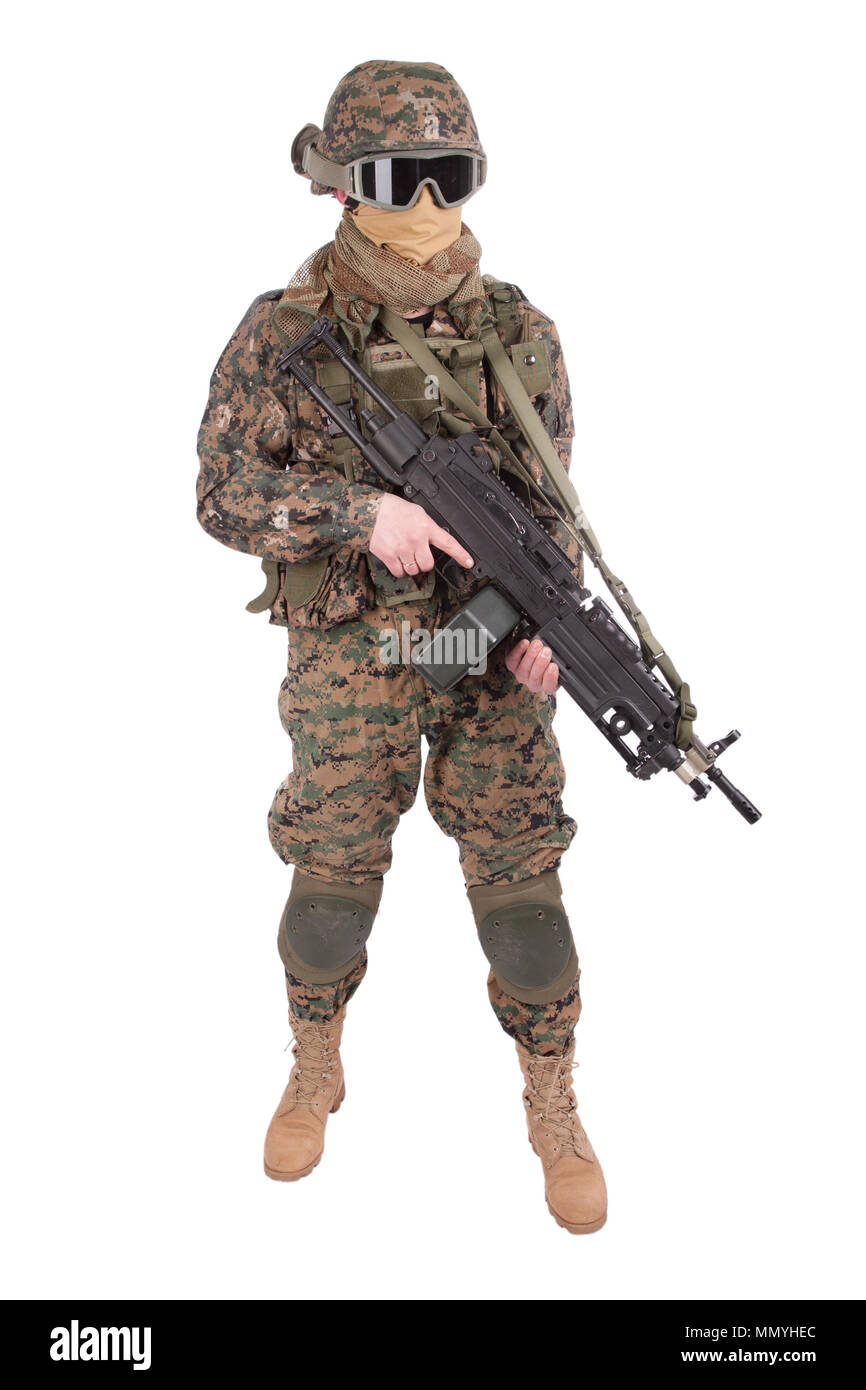 US MARINES with M249 machine gun Stock Photo - Alamy