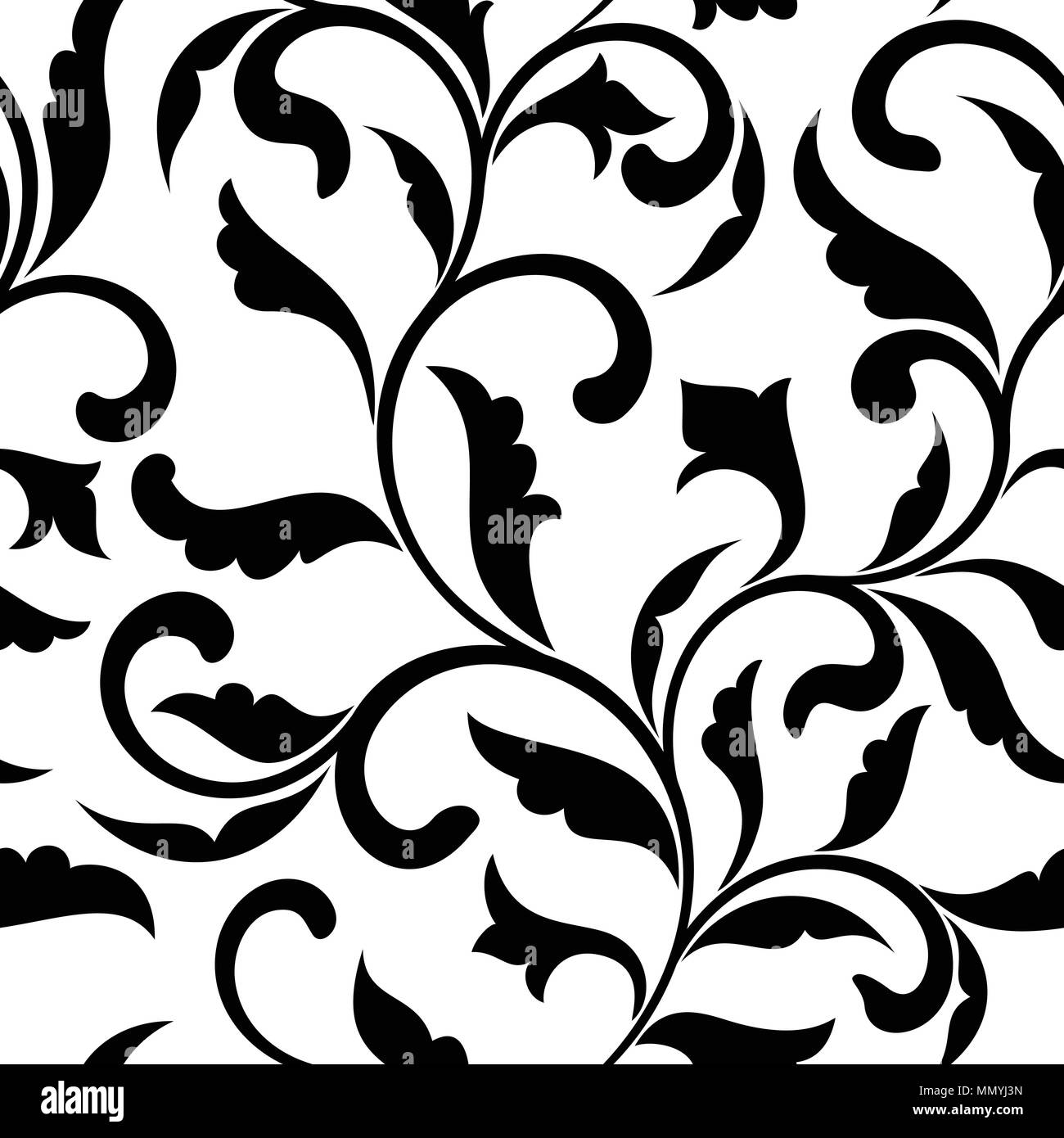 Elegant seamless pattern. Tracery of swirls and decorative leaves on a ...