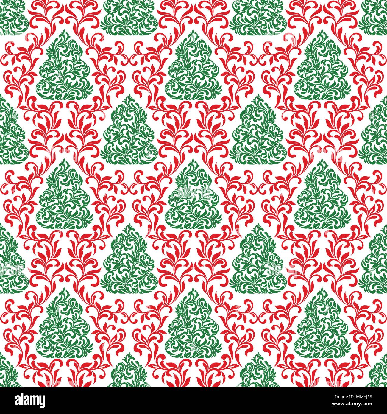 Bright seamless pattern. Green Christmas tree and elegant vintage ...