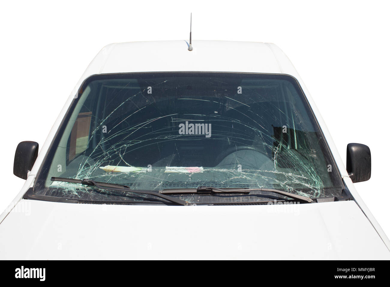 front of car with broken windscreen isolated Stock Photo - Alamy