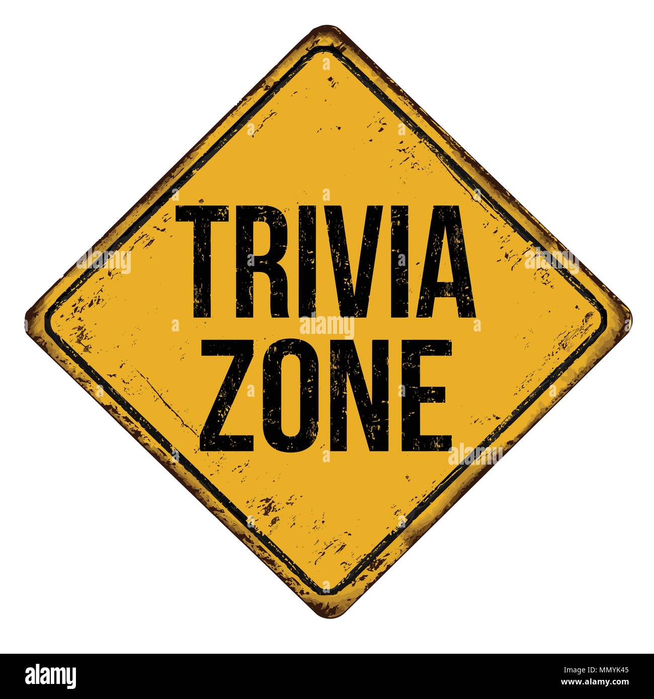 Trivia zone vintage rusty metal sign on a white background, vector ...