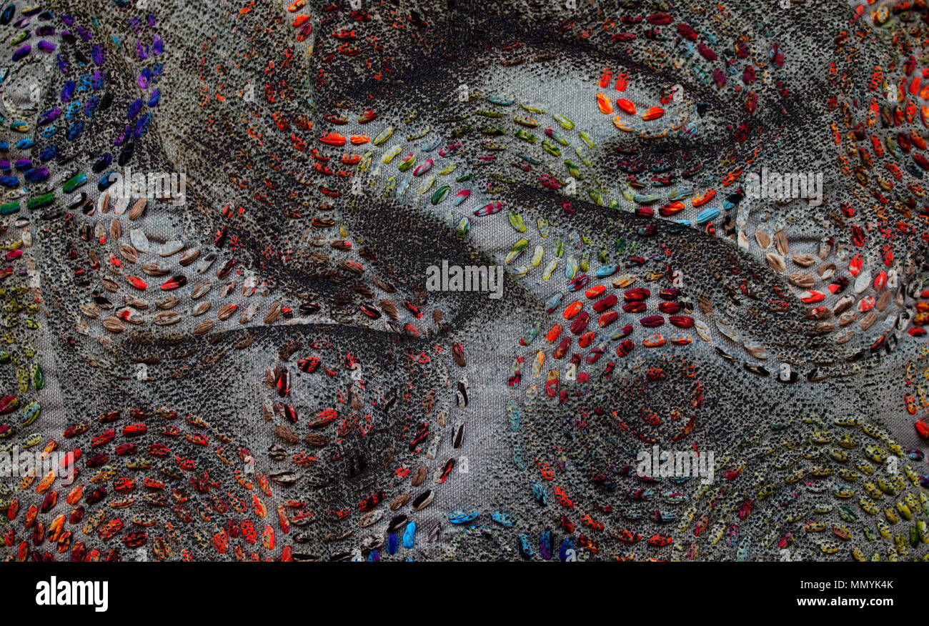 Digital background art of fabric / textile with colorful dotted circles ...