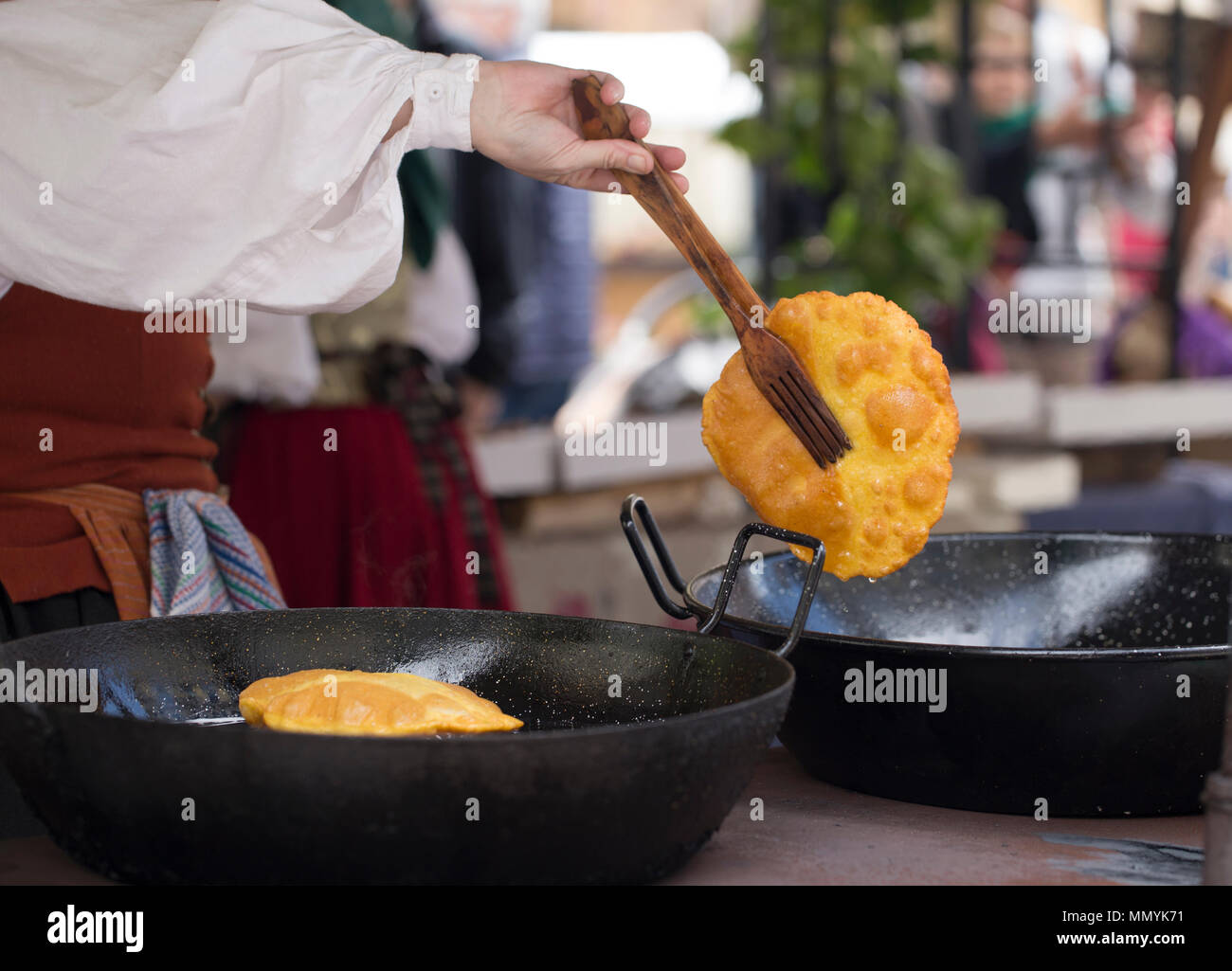 Frying torto de maíz (Corn bread is a typical food in Asturias Stock ...