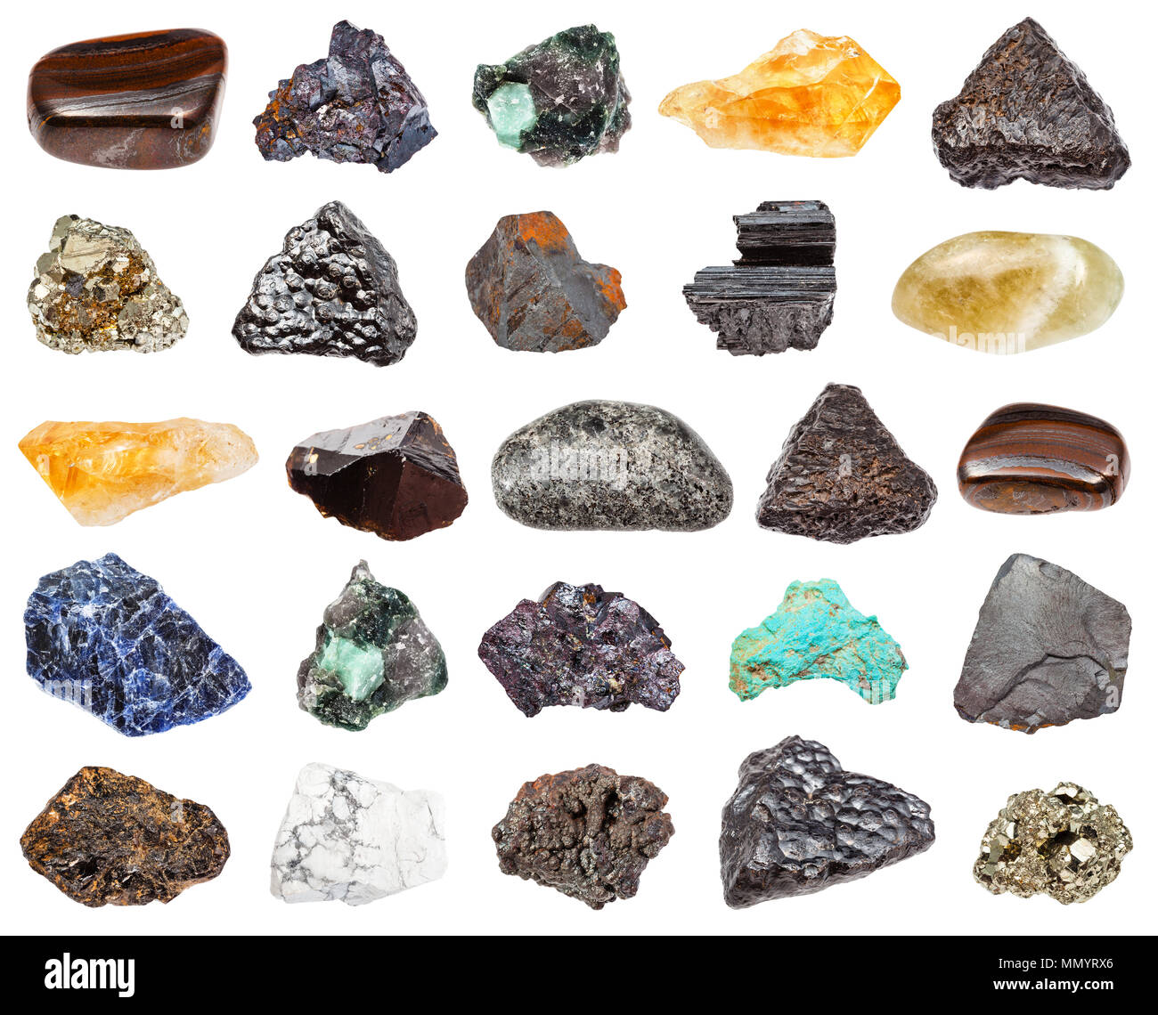 set of various minerals isolated on white background : cassiterite ...