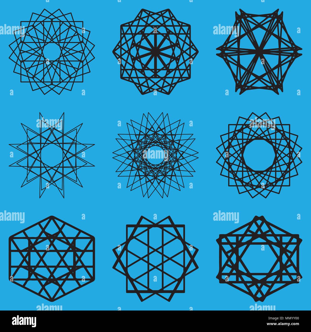 Abstract geometric shapes, futuristic wavy fractal of star and circle ...