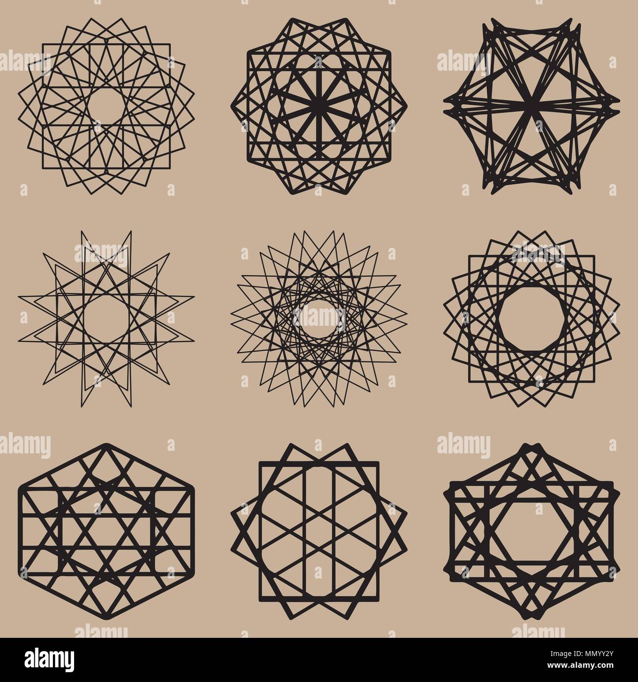 Abstract geometric shapes, futuristic wavy fractal of star and circle ...