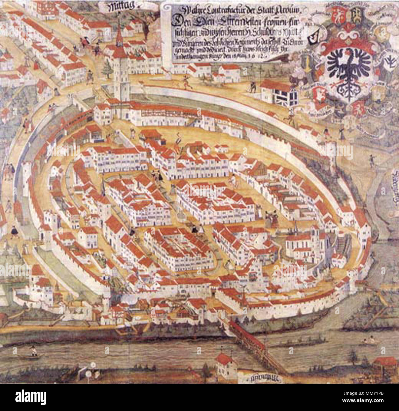 . Deutsch: Historische Ansicht der Stadt Aarau, von Norden her gesehen ...