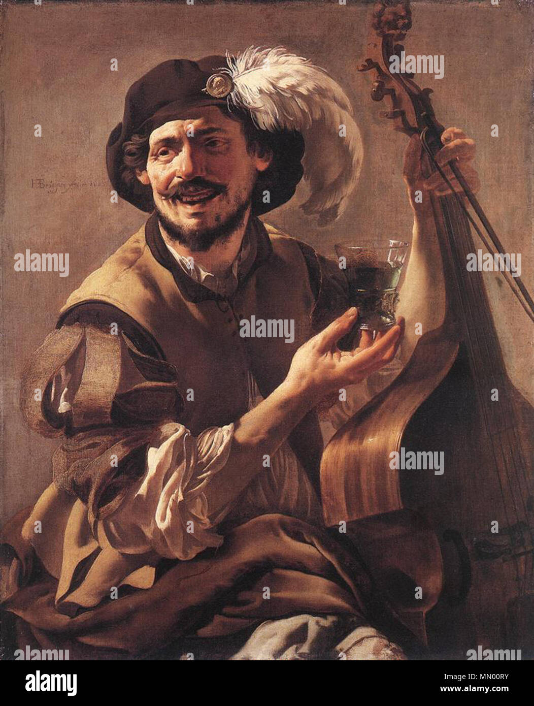 A Laughing Bravo with a Bass Viol and a Glass. 1625. Hendrick ter ...