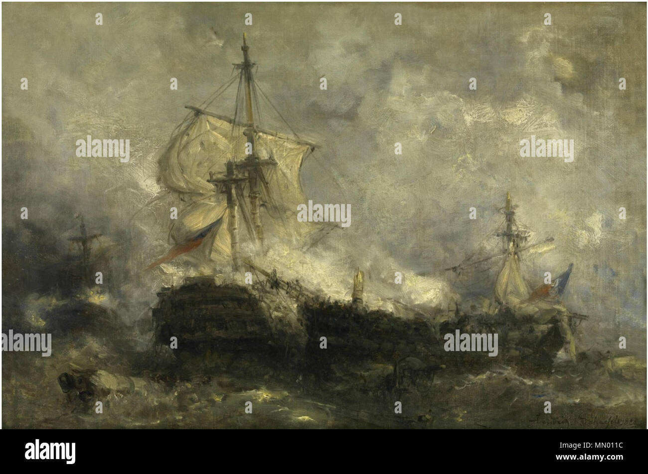 English: Naval battle . 1880. Hendrik Frans Schaefels - Naval battle ...