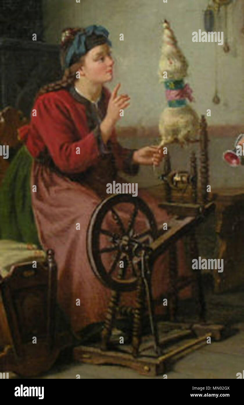 English: Family with woman at spinning wheel Deutsch: Familie mit Frau ...