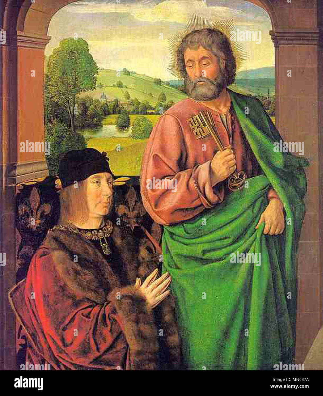 . English: Pierre II, Duke of Bourbon, Presented by St. Peter Wood Mus้ ...