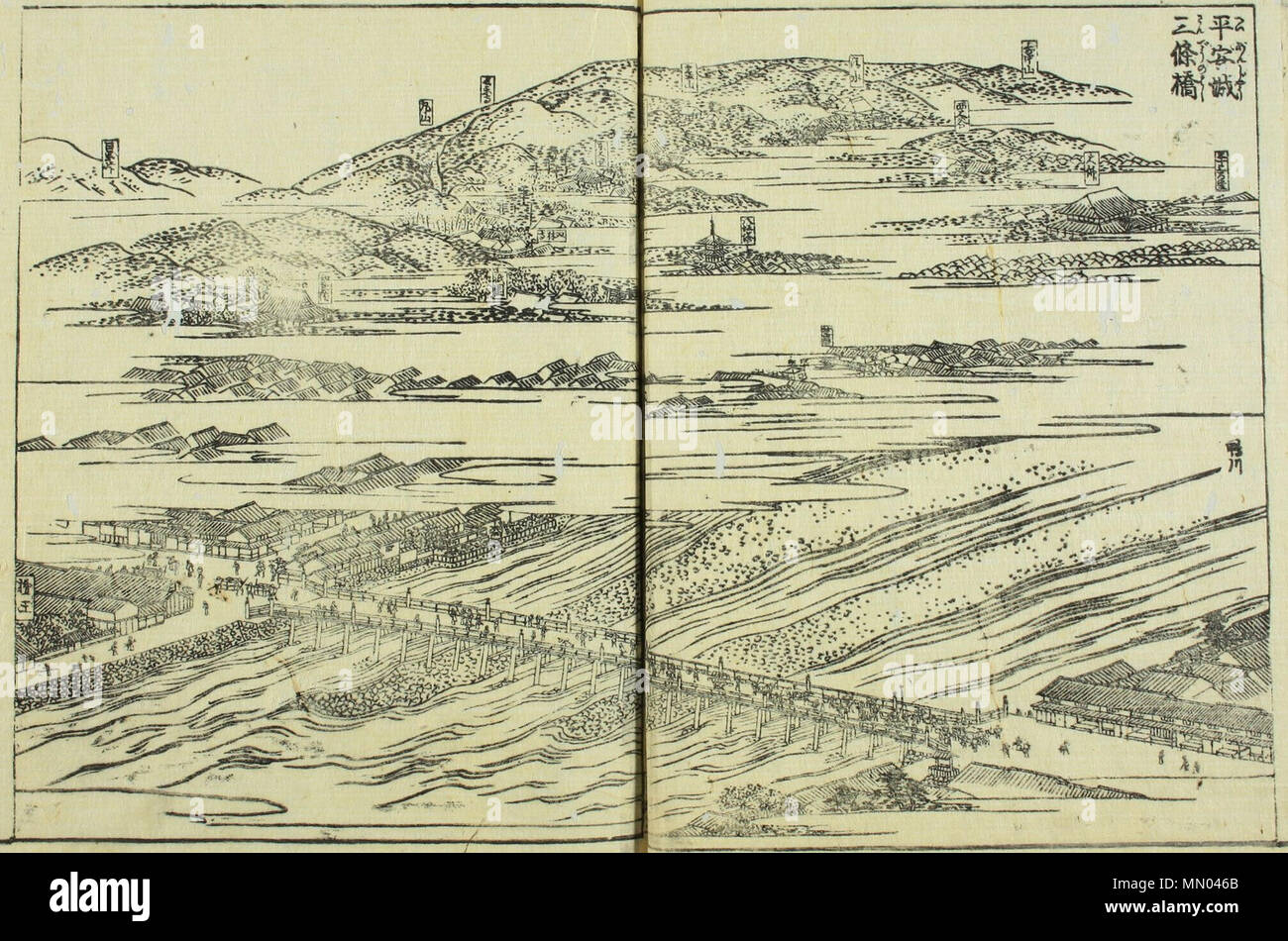 . Illustration of the Sanjō bridge from „Compilation of Views of Famous ...
