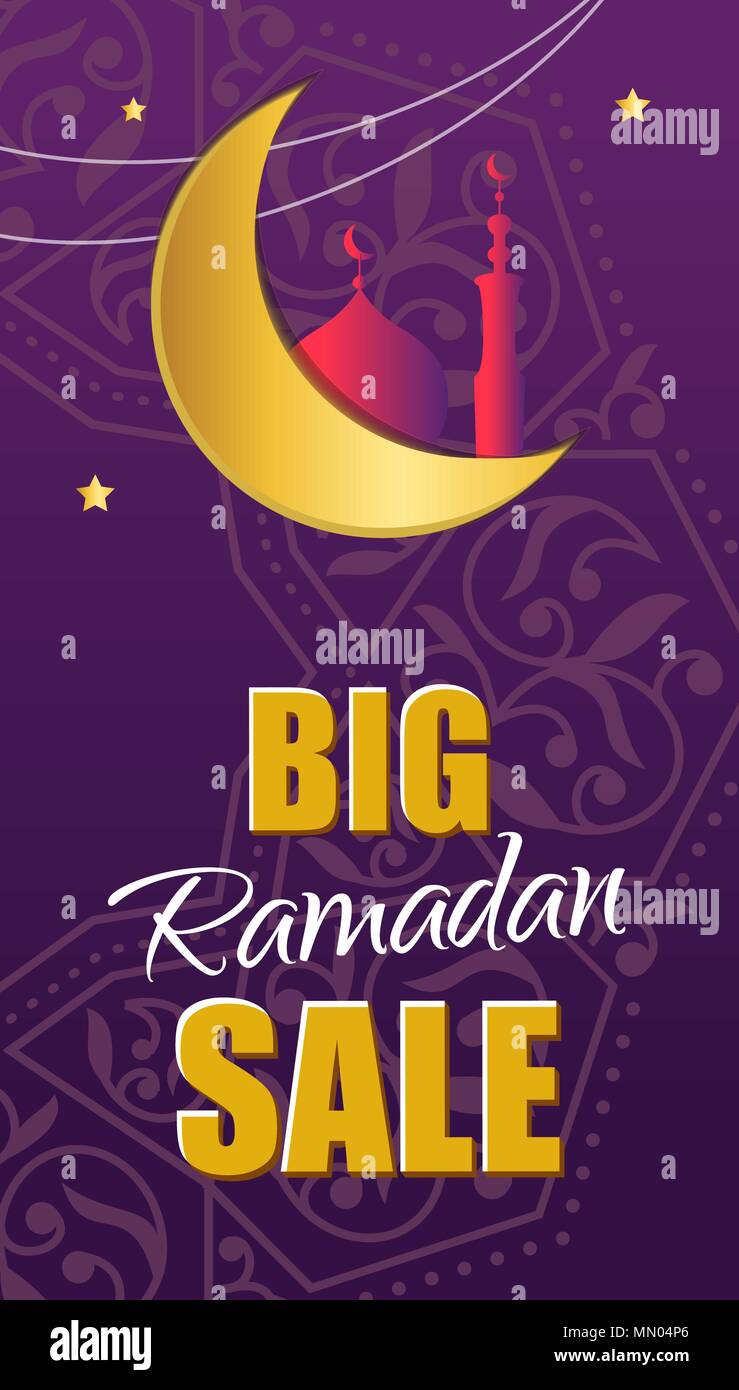 Ornate vector banner on purple background. Islamic backdrop.Rama Stock ...