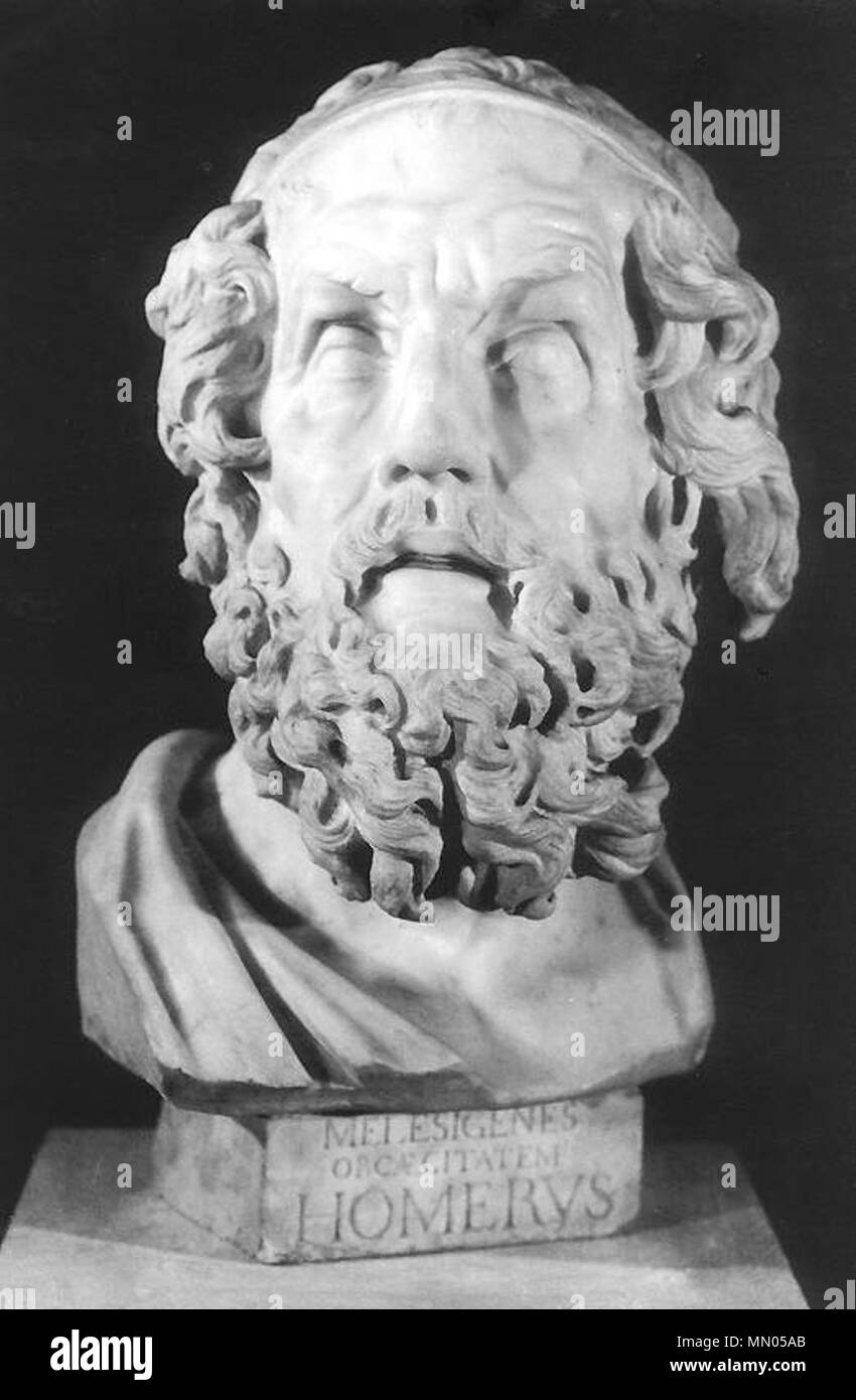 . English: Marble bust of Homer, height 46,5 cm (incl. 6 for the ...