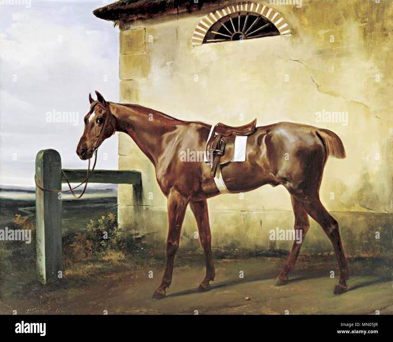 A Saddled Race Horse Tied to a Fence. 1828. Horace Vernet - A Saddled ...