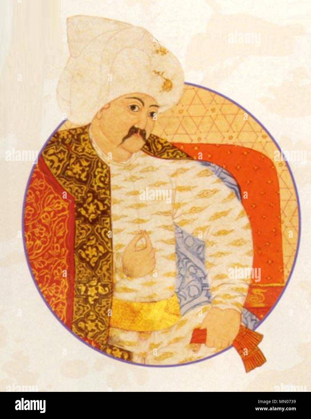 . Sultan Selim I 'the Grim'. Ottoman miniature painting, detail of a ...