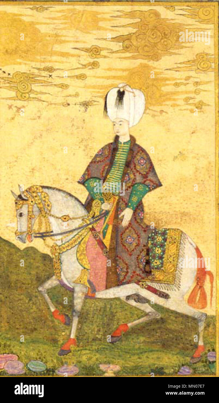 . Sultan Osman II riding on horseback. Miniature located at Topkapı ...