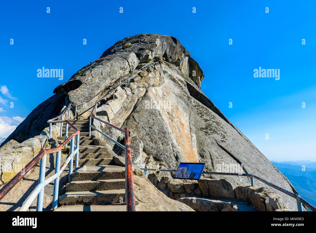 Hike on Moro Rock Staircase toward mountain top, granite dome rock ...
