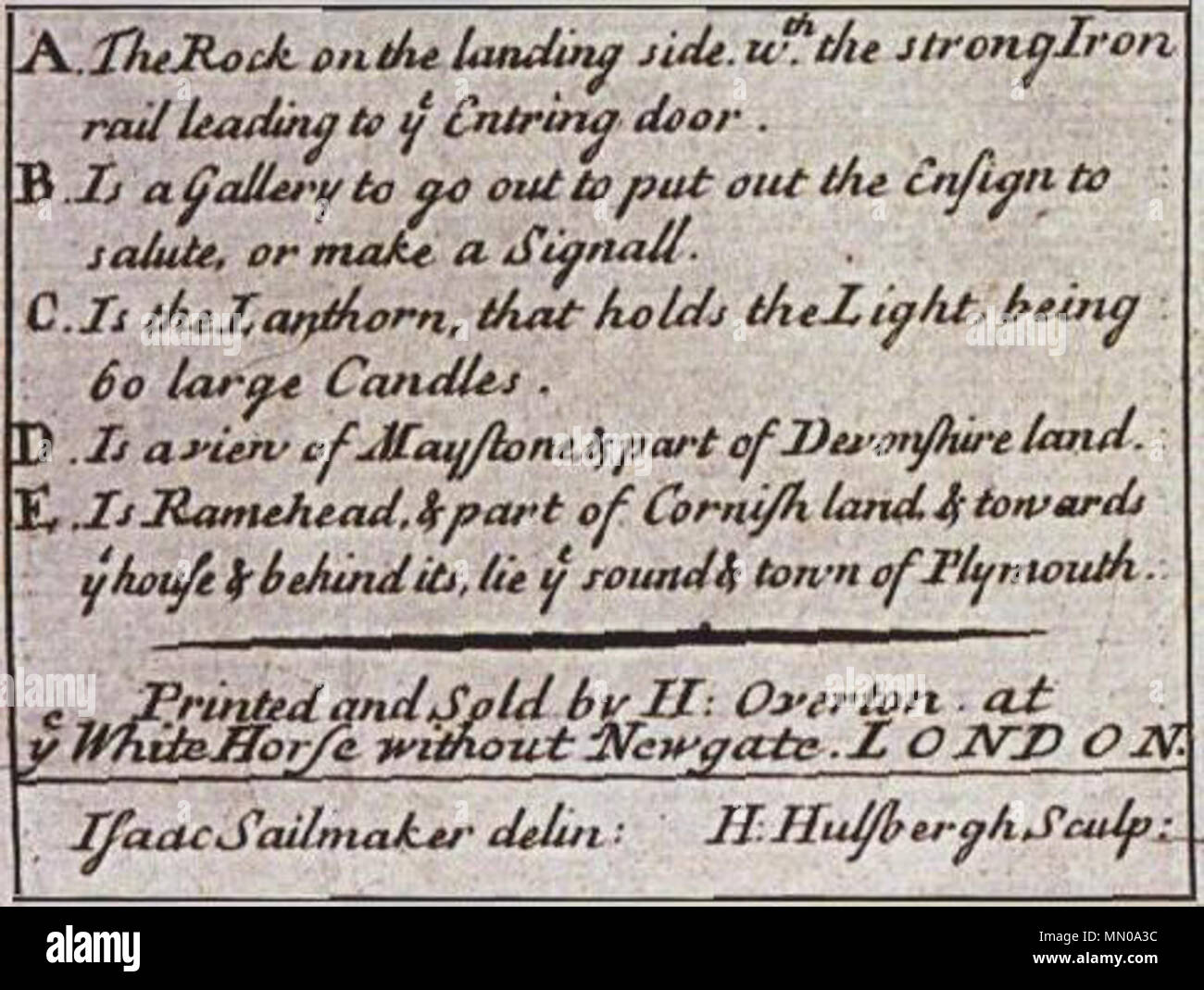 English: Engraving of the Eddystone Lighthouse, Detail Isaac Sailmaker ...