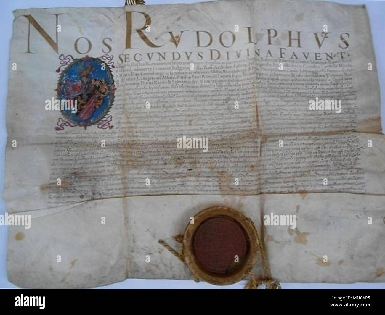 . Deutsch: Gesamtansicht des Adelsdiploms von Rudolf II. (römisch ...